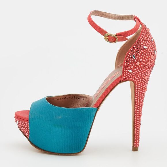 Gina | Shoes | Gina Bluered Satin And Canvas Crystal Embellished ...